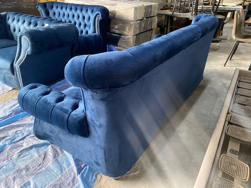 Blue Velvet Chesterfield 3 Seater High Back Sofa / Chesterfield Sofa ...