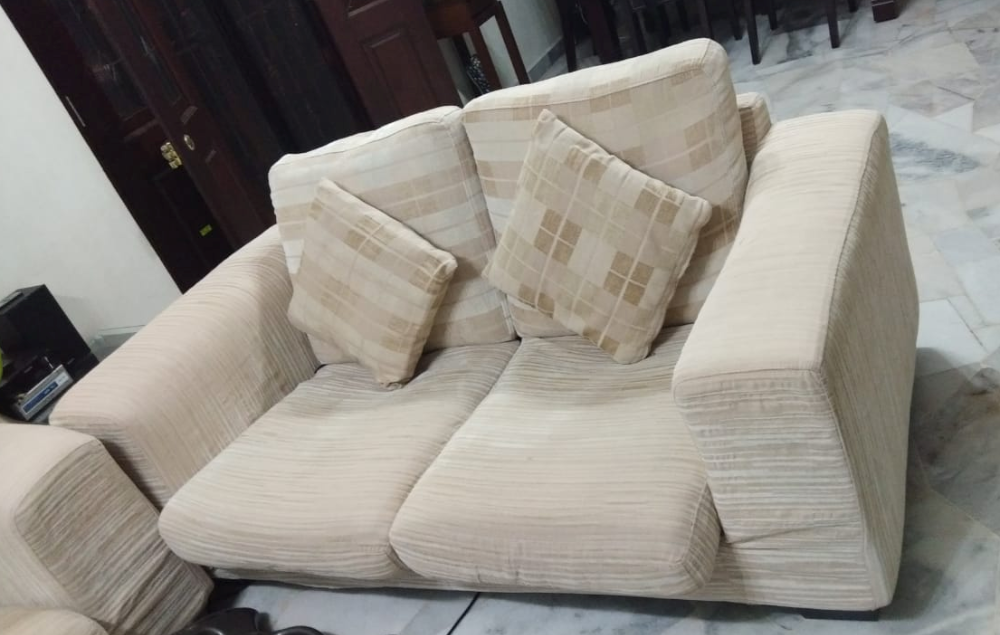 Striped Fabric 2 Seater Sofa White Colour set with (1)/ Kain Berjalur ...