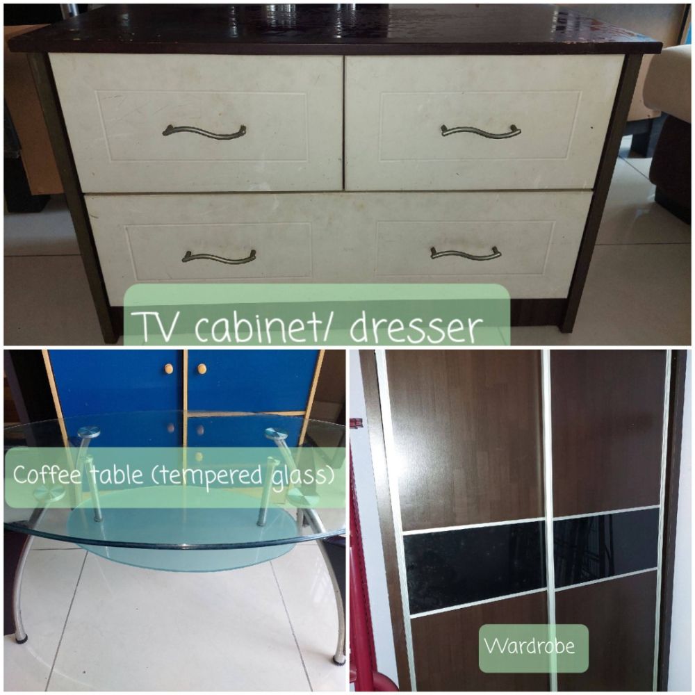 Brown And White Wooden Low Cabinet With 3 Drawers / Kabinet Rendah Kayu ...