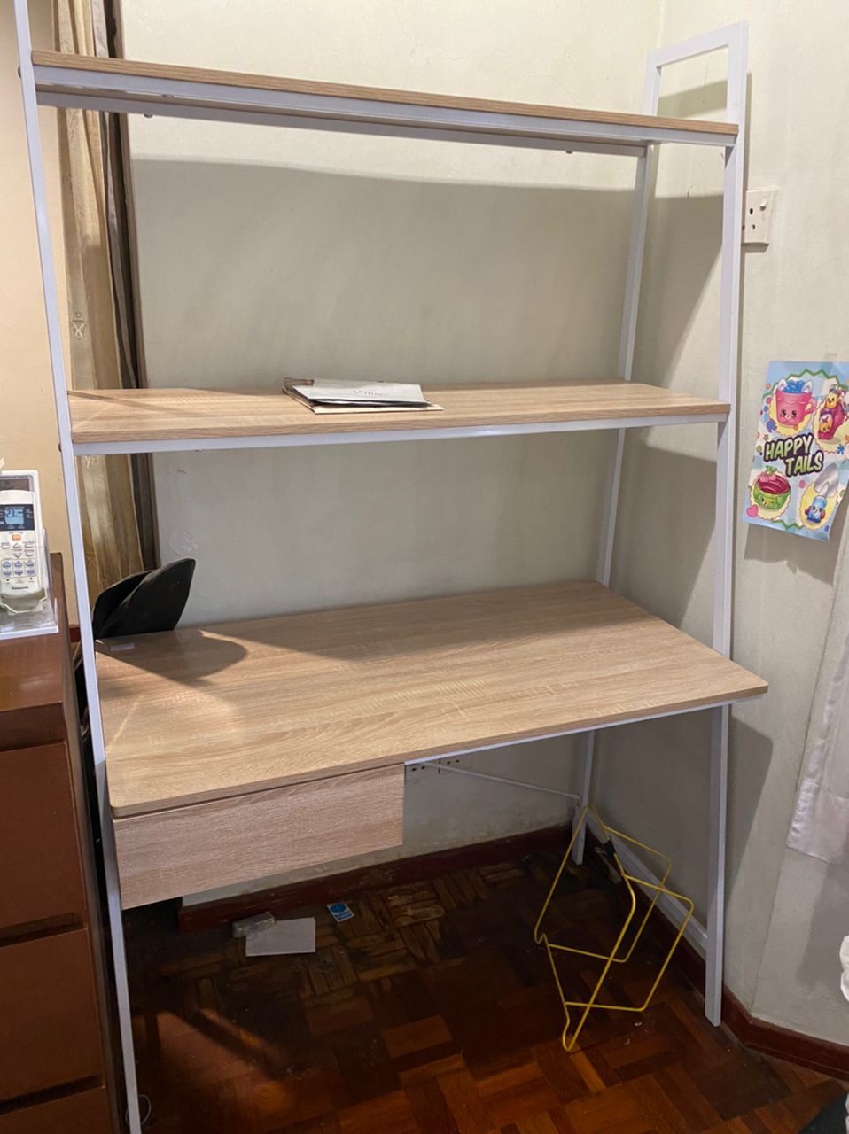 White Metal Frame 3-Tier Wooden Study Desk / Meja Belajar Kayu 3 ...