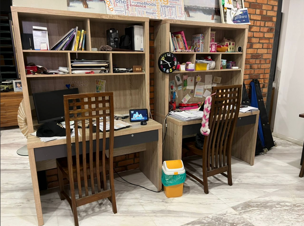 Light Brown Wooden Study Desk With Shelf / Meja Belajar Kayu Coklat ...