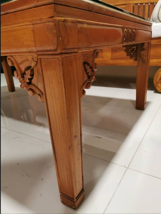 Solid Wood Glass Top Wide Coffee Table / Meja Kopi Lebar Atas Kaca Kayu ...