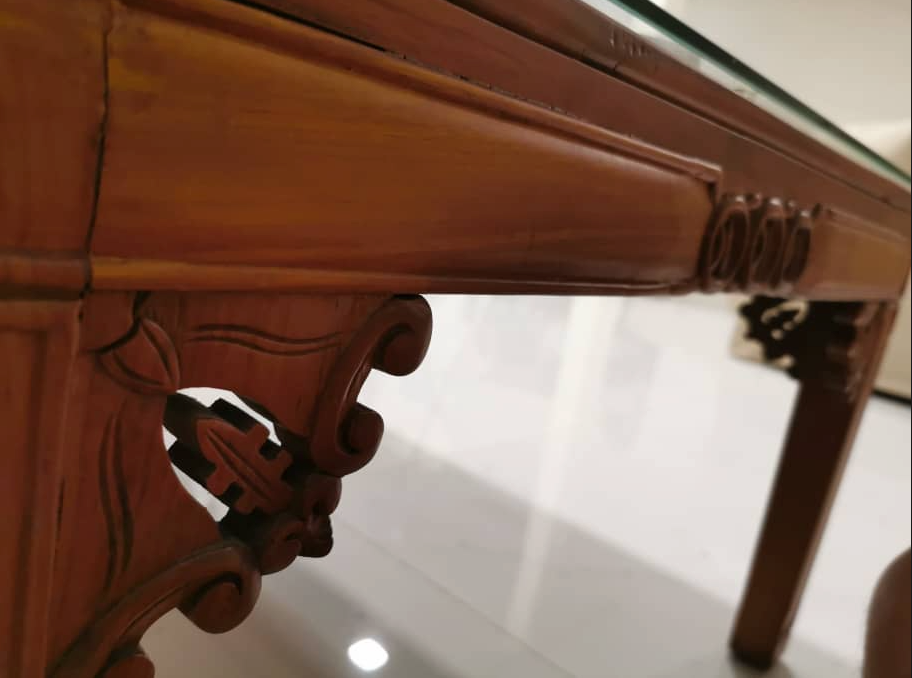 Solid Wood Glass Top Wide Coffee Table / Meja Kopi Lebar Atas Kaca Kayu ...