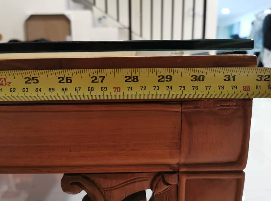 Solid Wood Glass Top Wide Coffee Table / Meja Kopi Lebar Atas Kaca Kayu ...