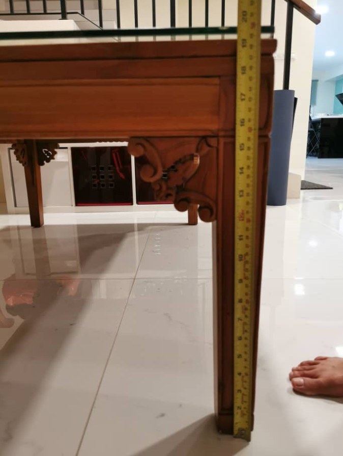 Solid Wood Glass Top Wide Coffee Table / Meja Kopi Lebar Atas Kaca Kayu ...