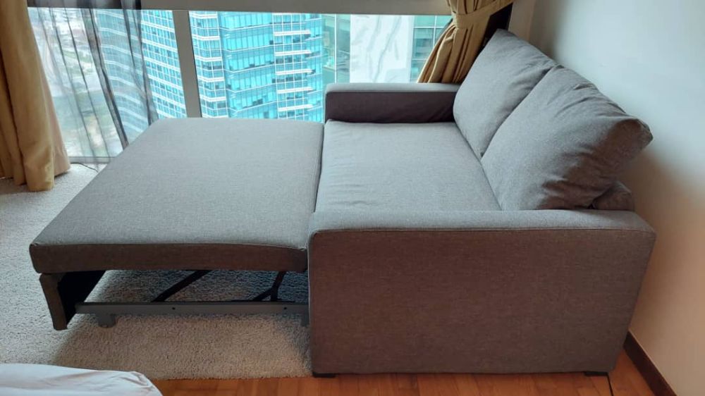 Grey Fabric 2 Seater Sofa Bed / Katil Sofa 2 Tempat Duduk Fabrik Kelabu ...